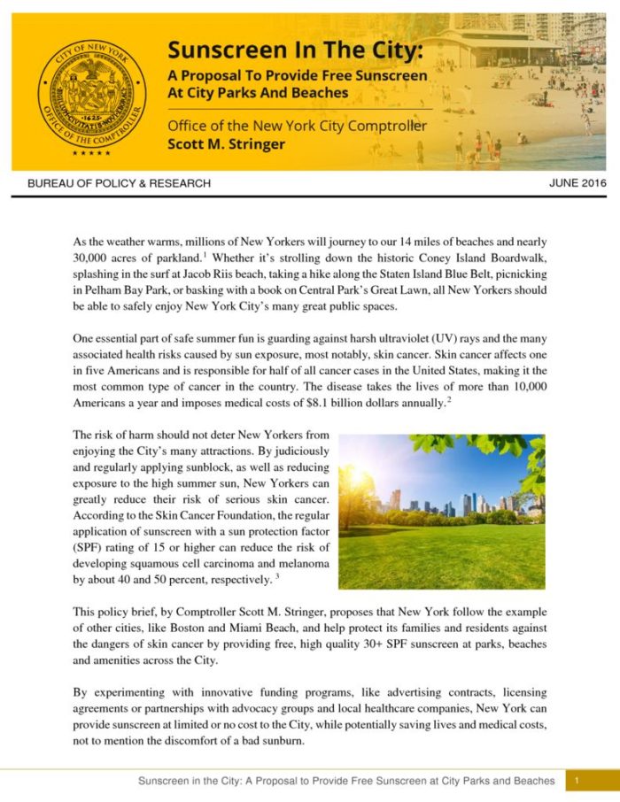 Sunscreen in the City: A Proposal to Provide Free Sunscreen at City ...