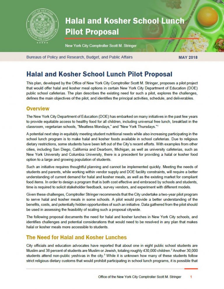 Halal and Kosher School Lunch Pilot Proposal - Office of the New York ...