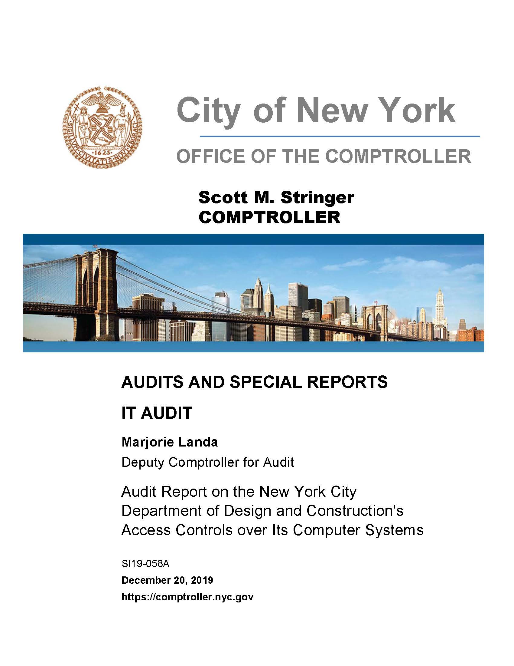 Audit Report on the New York City Department of Design and Construction ...