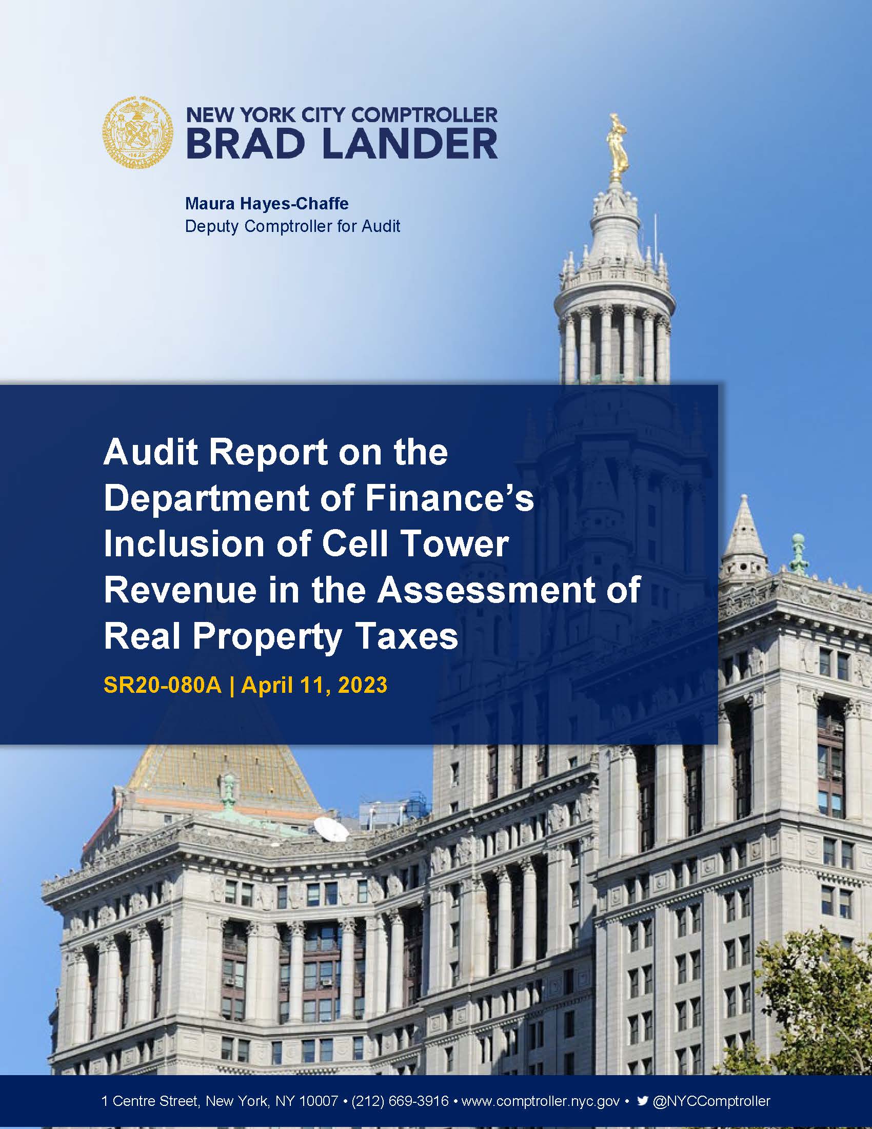 Audit Report on the Department of Finance’s Inclusion of Cell Tower ...