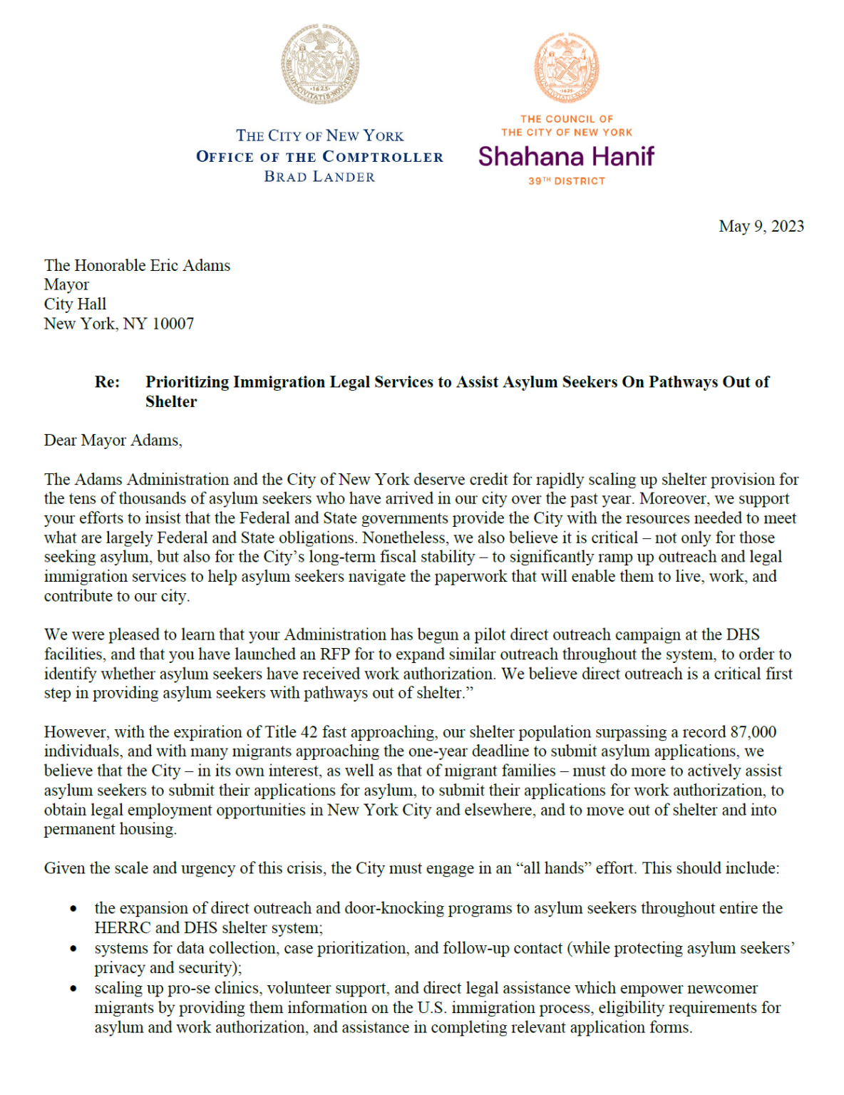 Letter to Mayor Adams Re Prioritizing Immigration Legal Services to ...