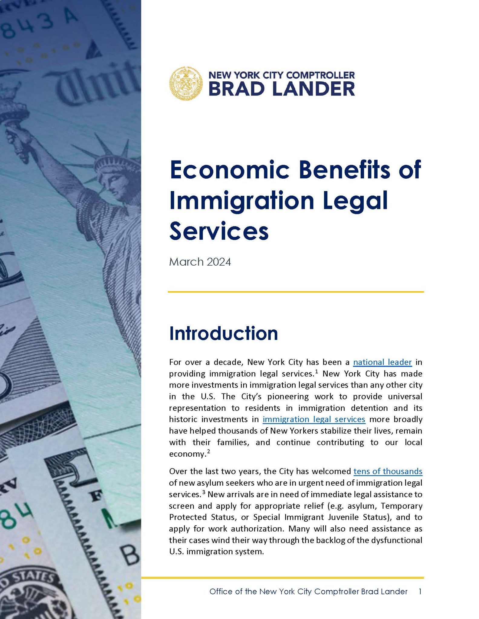 Economic Benefits of Immigration Legal Services - Office of the New York City Comptroller Brad ...