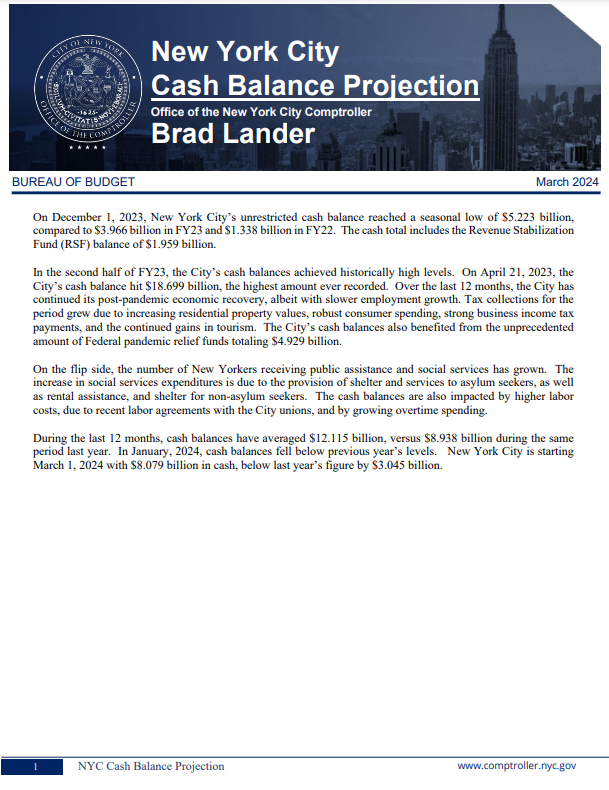 New York City Cash Balance Projection March 2024 - Office of the New ...