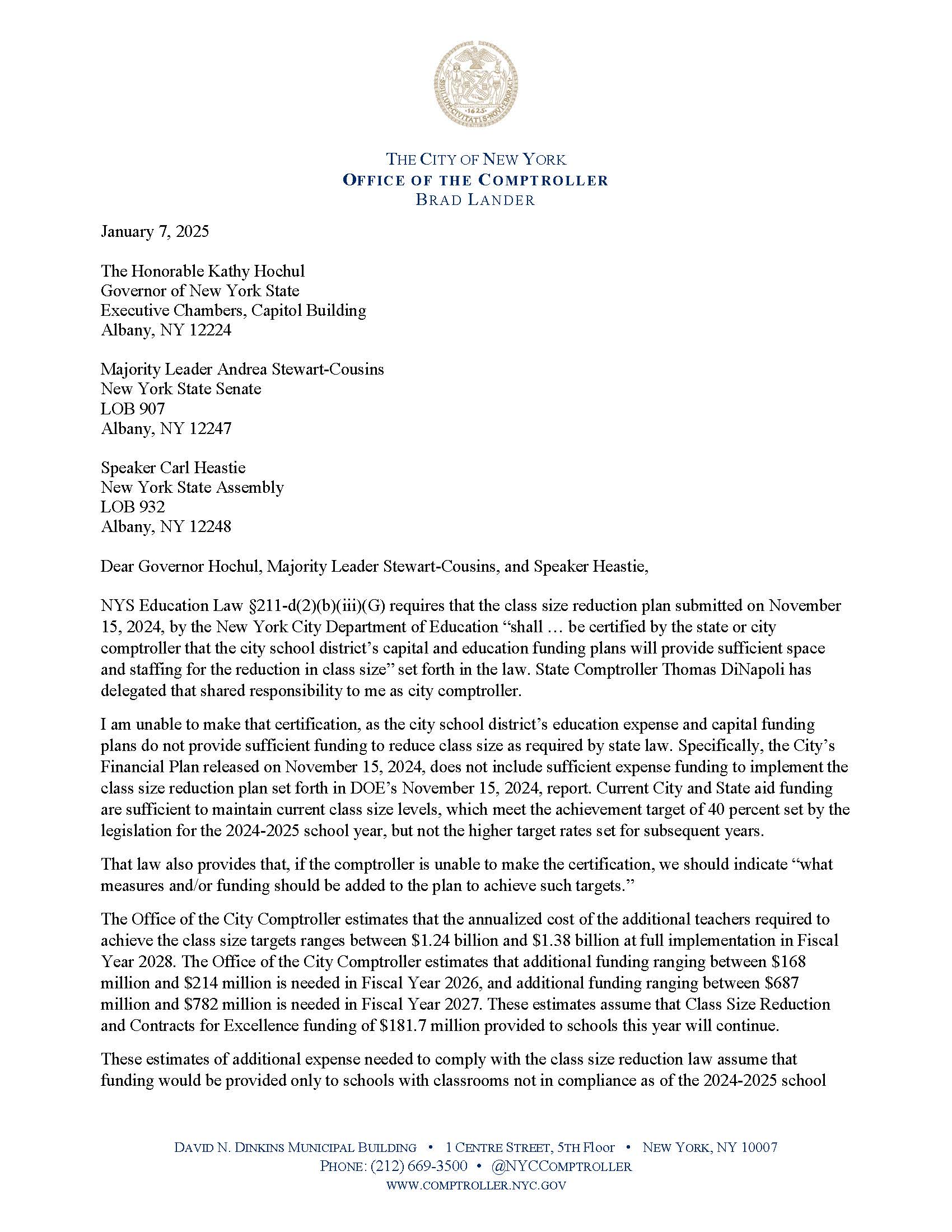 Letter to New York Governor Kathy Hochul, State Senate Majority Leader ...