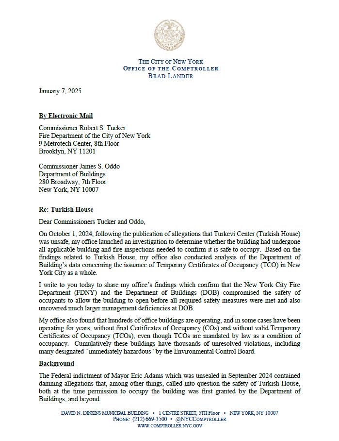 Letter to Commissioners Tucker and Oddo Re: Turkish House - Office of ...
