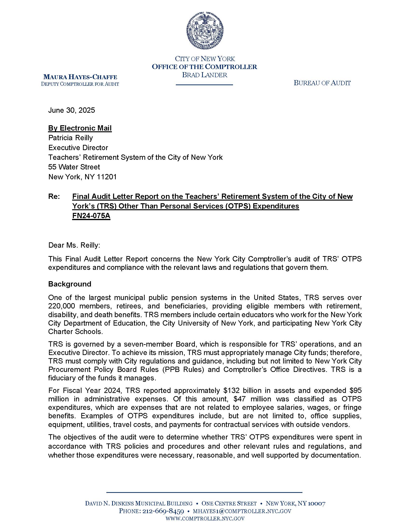 Agencies Teachers’ Retirement System - Office of the New York City ...