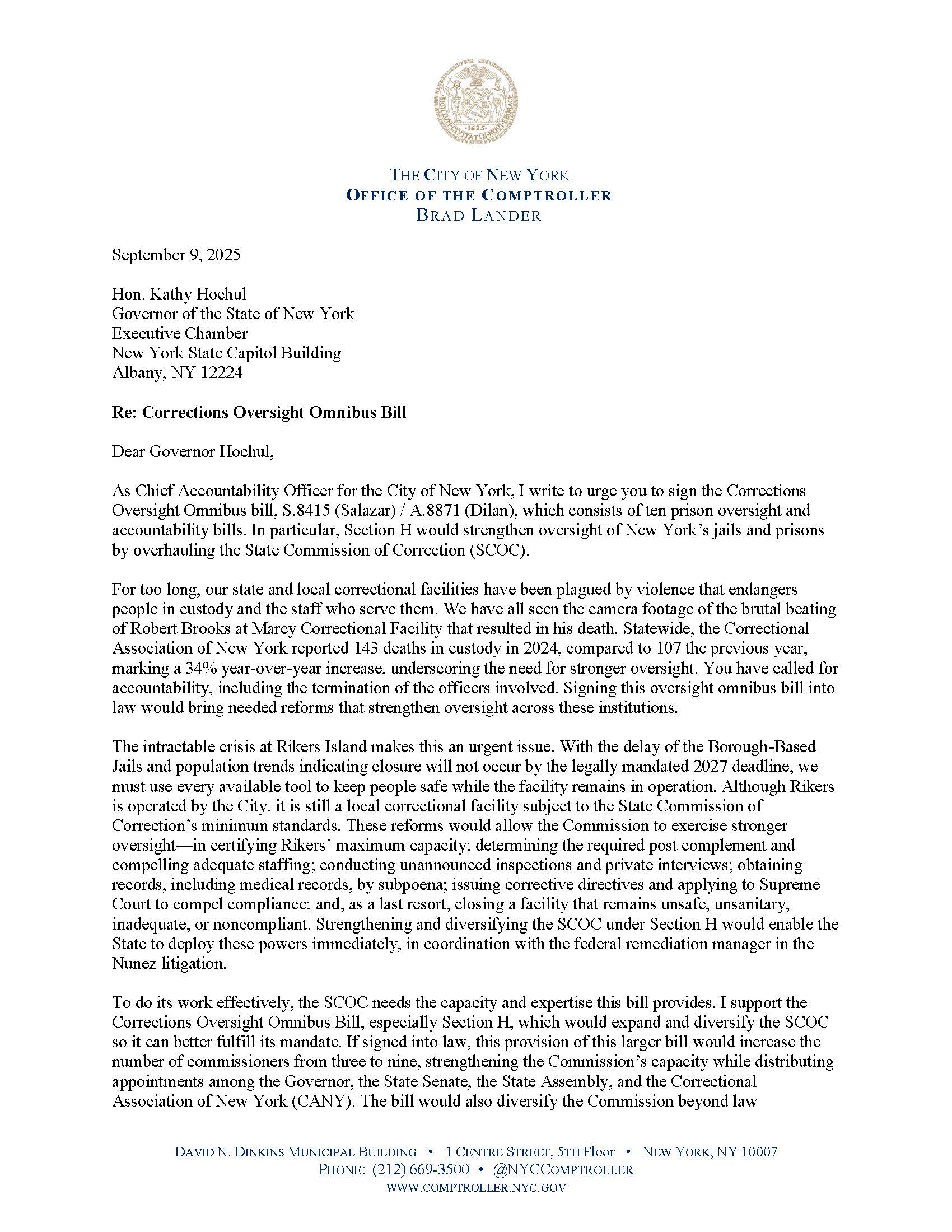 Report Types Letters - Office of the New York City Comptroller Brad Lander