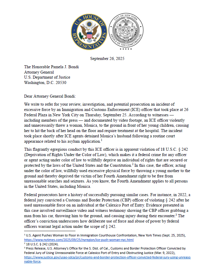 Comptroller Lander and Congressman Goldman Letter to AG Bondi re ...