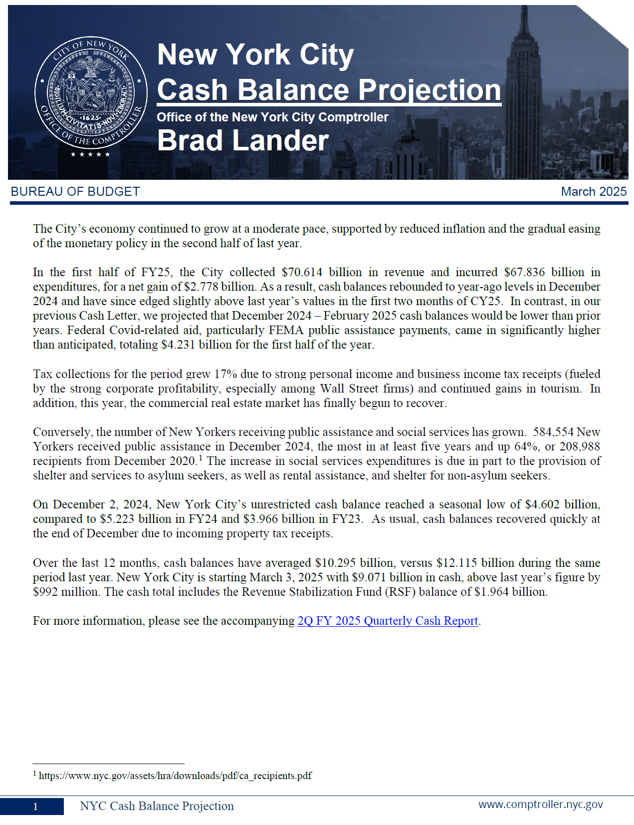 New York City Cash Balance Projection March 1, 2025 - Office of the New ...