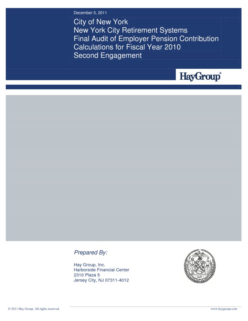 Final Actuarial Audit Reports Submitted by Hay Group, Inc. – Actuarial ...