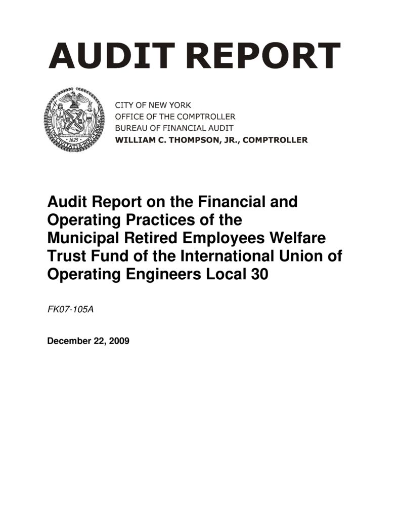 Audit Report on the Financial and Operating Practices of the Municipal ...