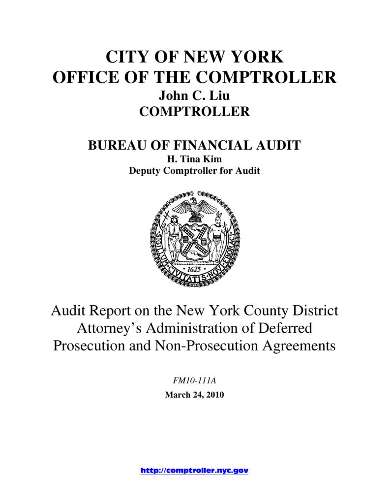 Audit Report on the New York County District Attorney’s Administration ...
