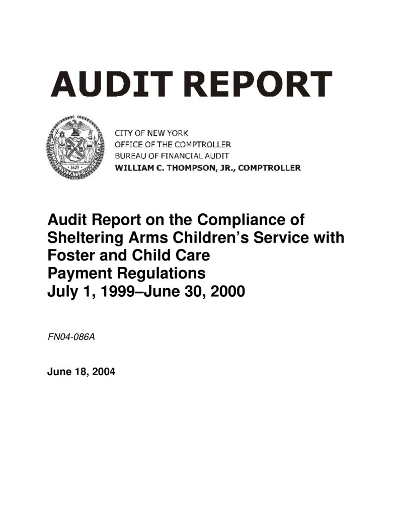 Audit Report on the Compliance of Sheltering Arms Children’s Services ...
