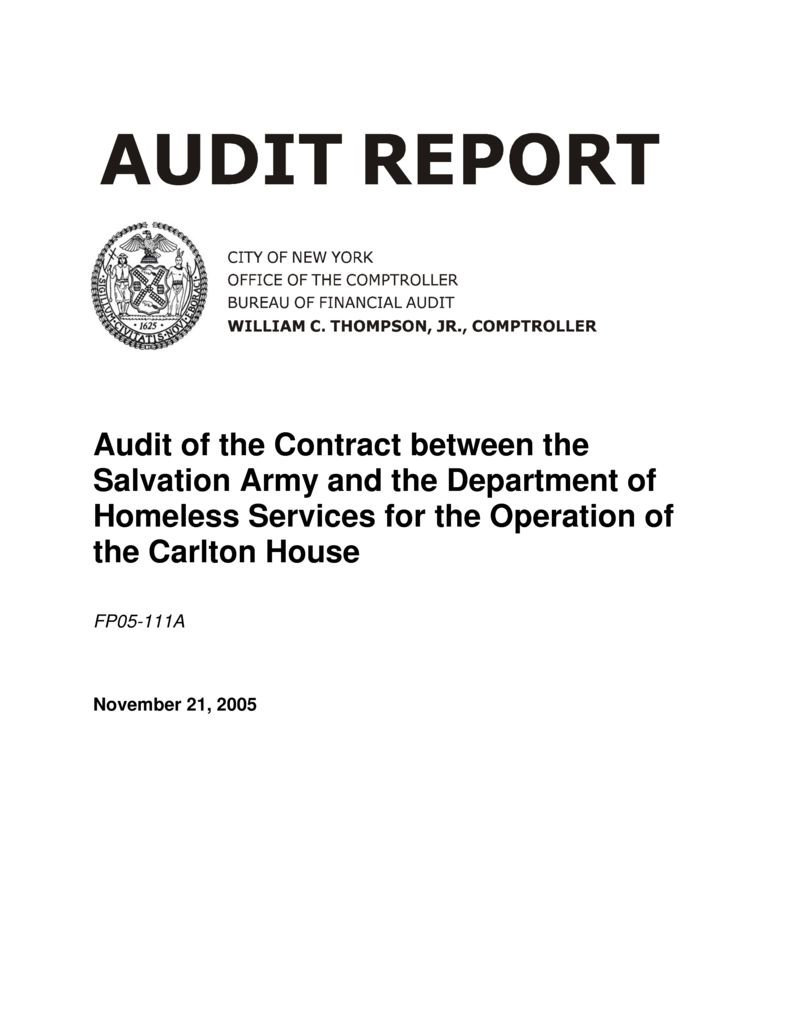 Audit of the contract between the salvation army and the department of ...