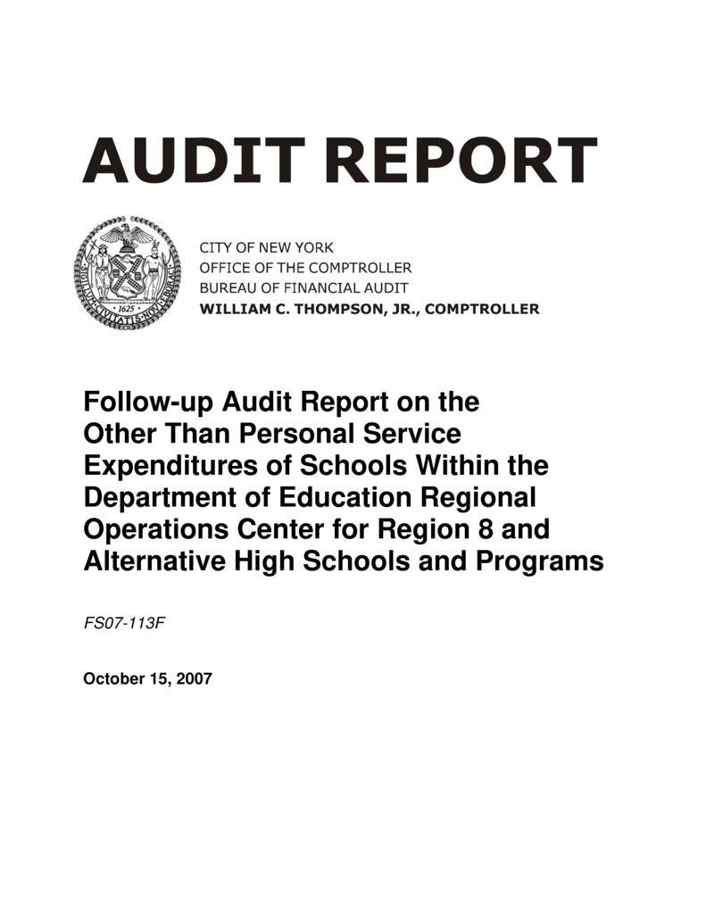 Follow-Up Audit Report on Other Than Personal Services Expenditures of ...