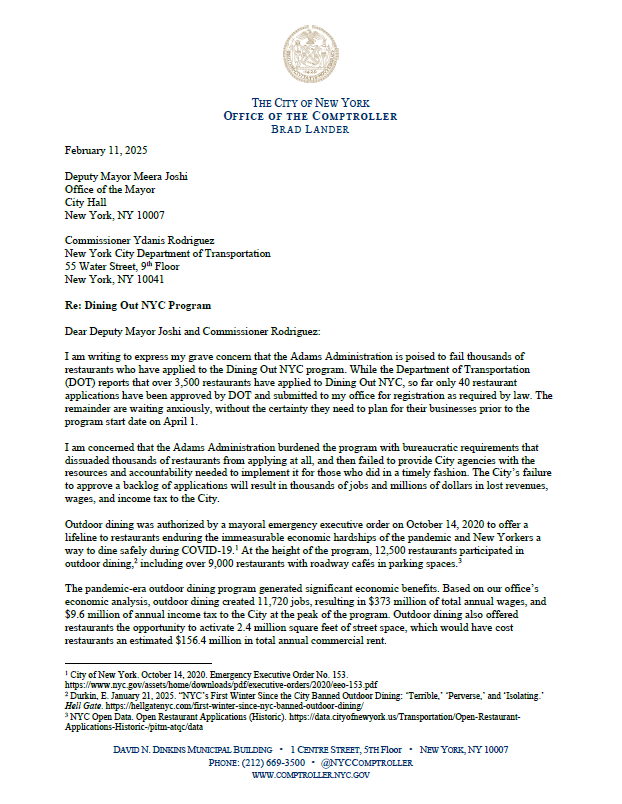 Letter to Deputy Mayor for Operations Joshi and Commissioner Rodriguez ...
