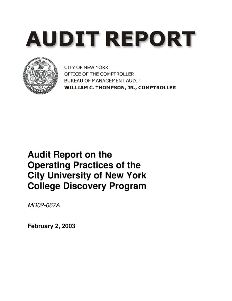 Audit Report on the Operating Practices of the City University of New ...
