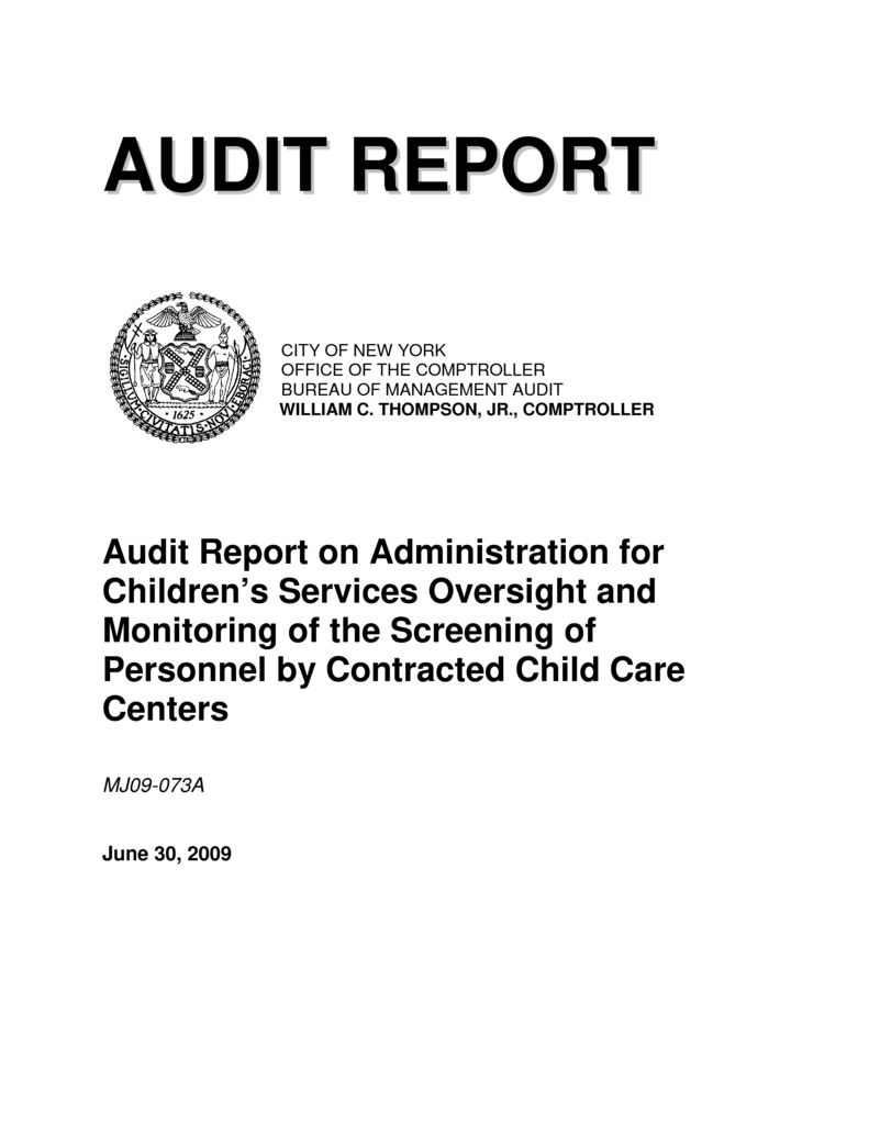Audit Report On Administration For Children’s Services Oversight And ...