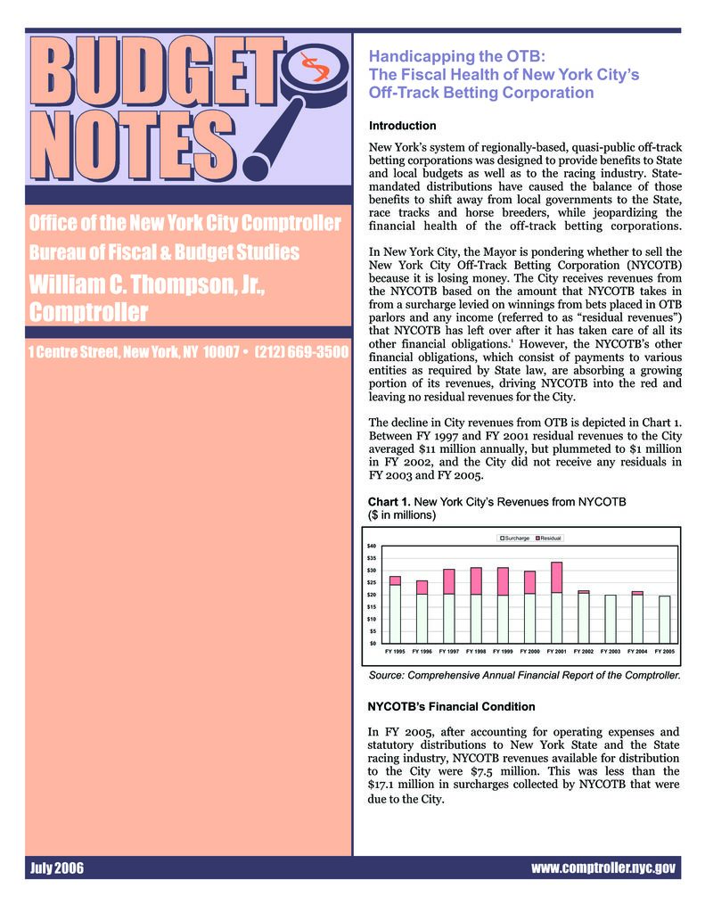 Handicapping the OTB: The Fiscal Health of New York City’s Off-Track ...